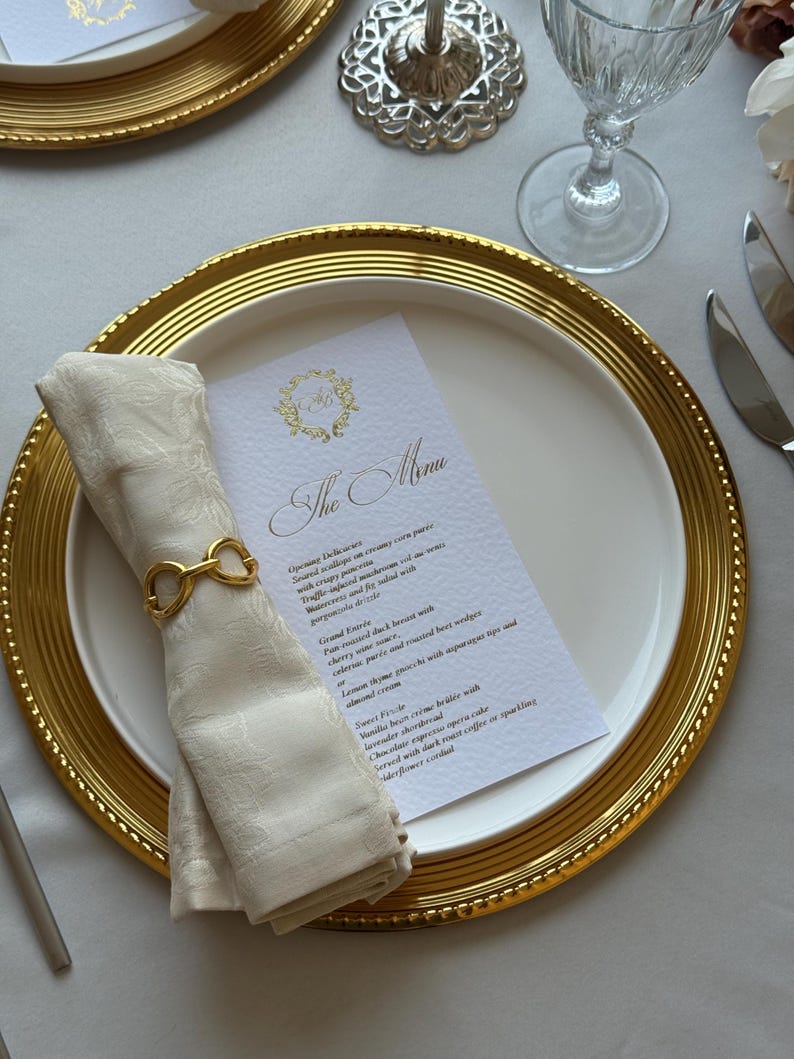 Custom Unıique Wedding Table Menu Cards: Gold Foil, Textured Paper - Etsy
