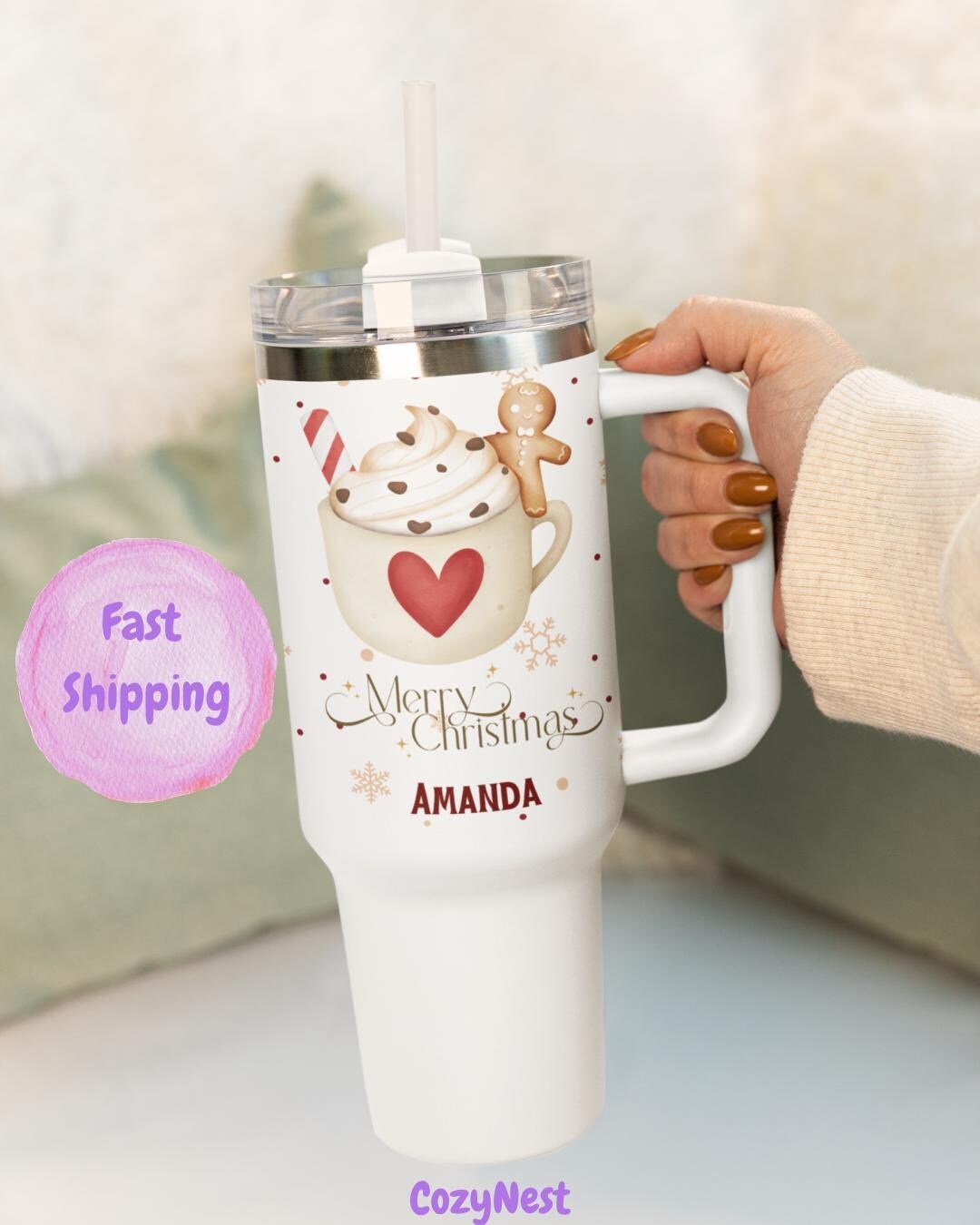Christmas Tumbler Personalized 40oz, Custom Name Christmas Hot Cocoa ...