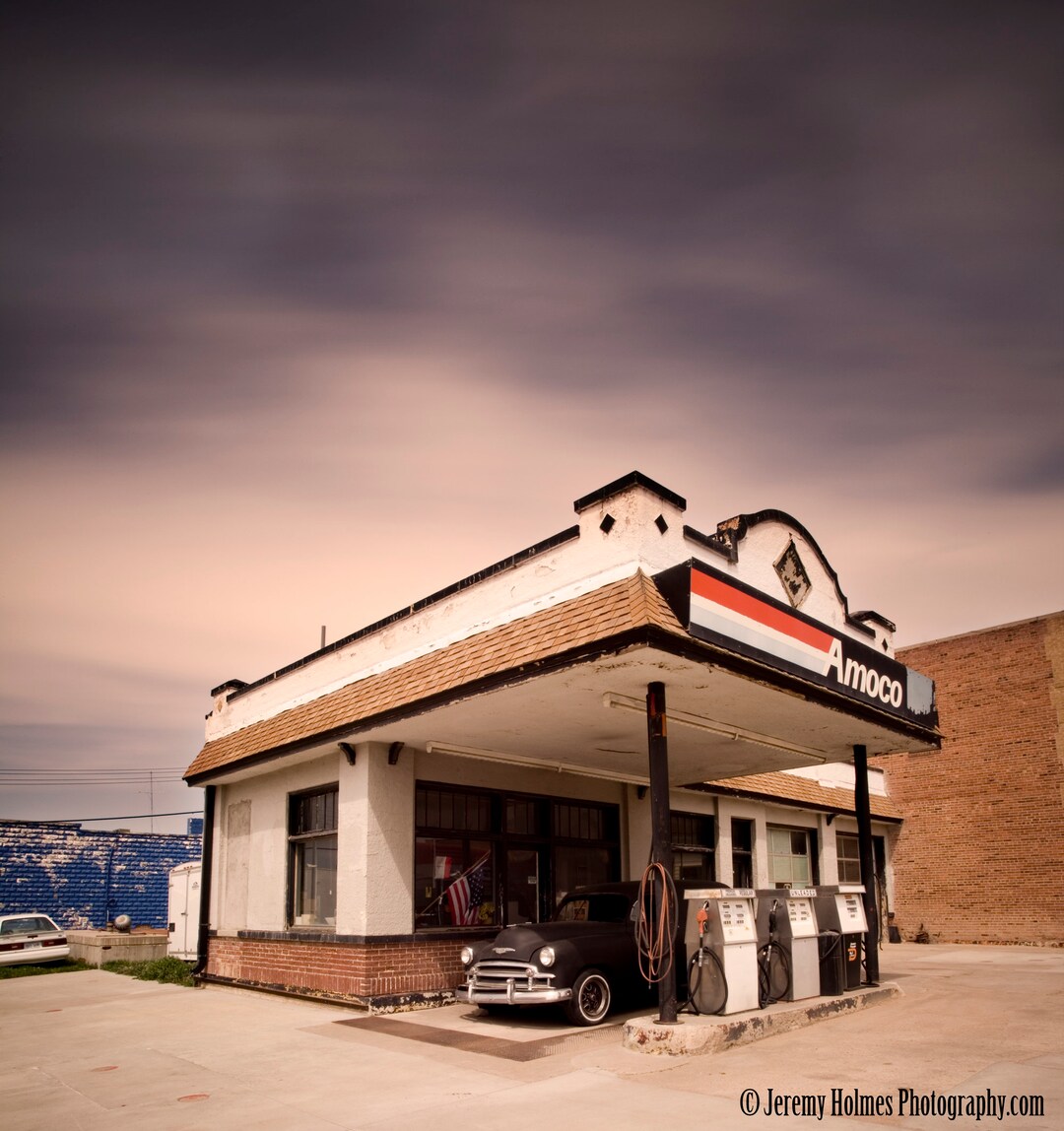 Amoco Vintage Gas Station With Old Car Fine Art Photography Print or ...