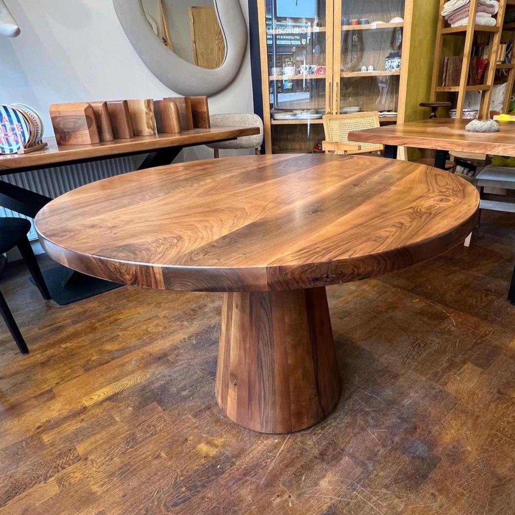 Round Solid Walnut Wood Dining Table With Walnut Base - Etsy