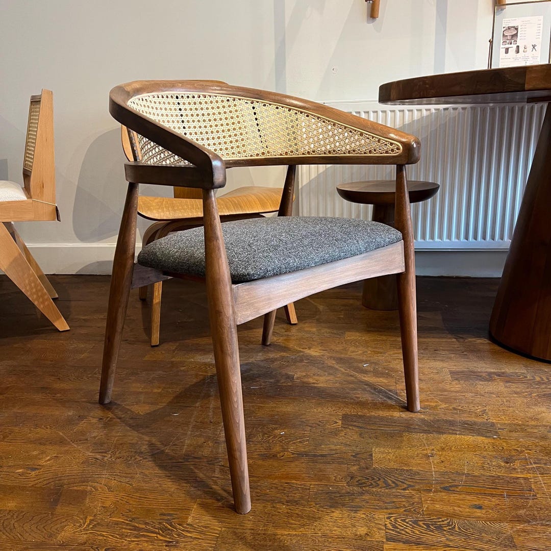 Mid-century Modern Rattan Wood Dining Chair – Cane Back Accent Chair - Etsy