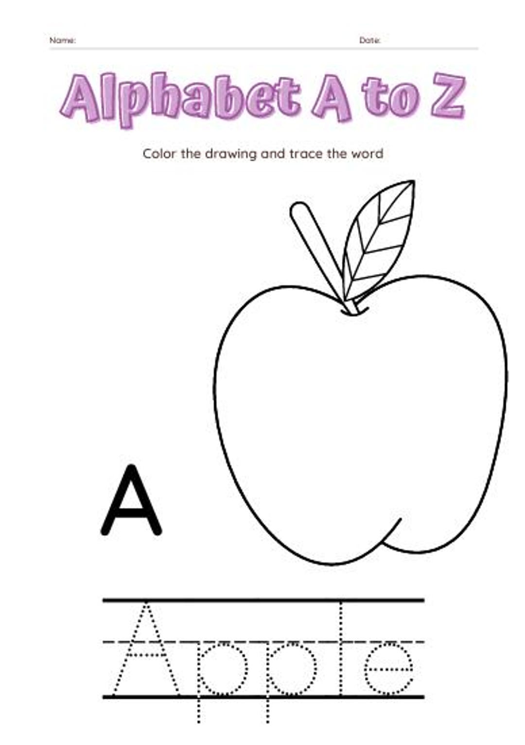 A-Z Alphabet Coloring Pages | Kids Tracing Worksheets (PDF) - Etsy