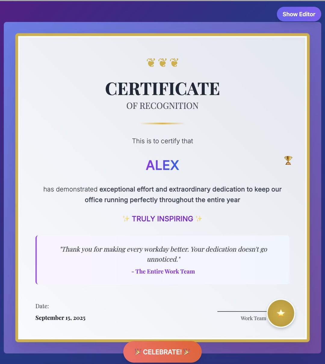 Interactive HTML Certificate | Editable Digital Award | Customizable ...