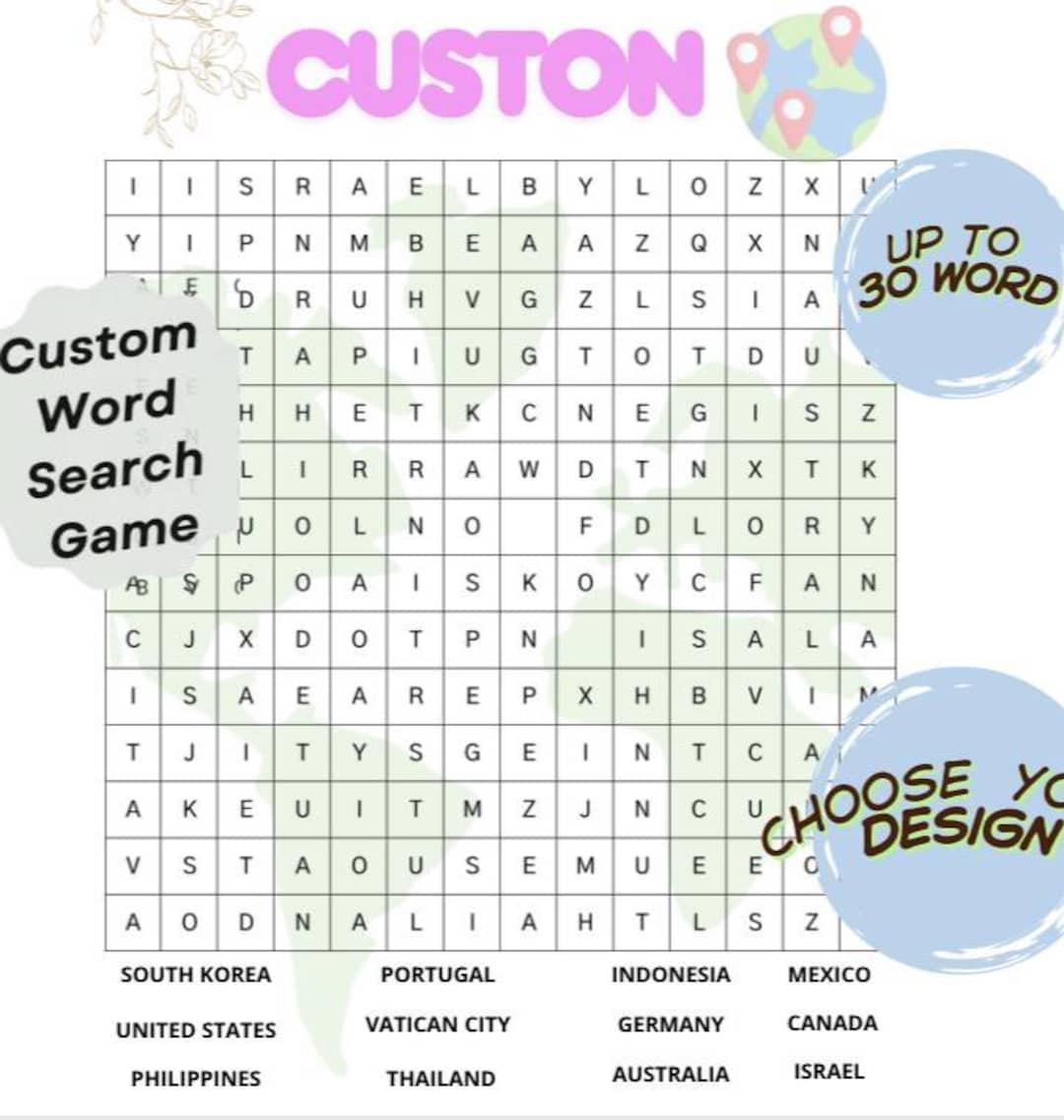Custom Word Search Puzzle: Personalized Printable Game + Answer Key - Etsy