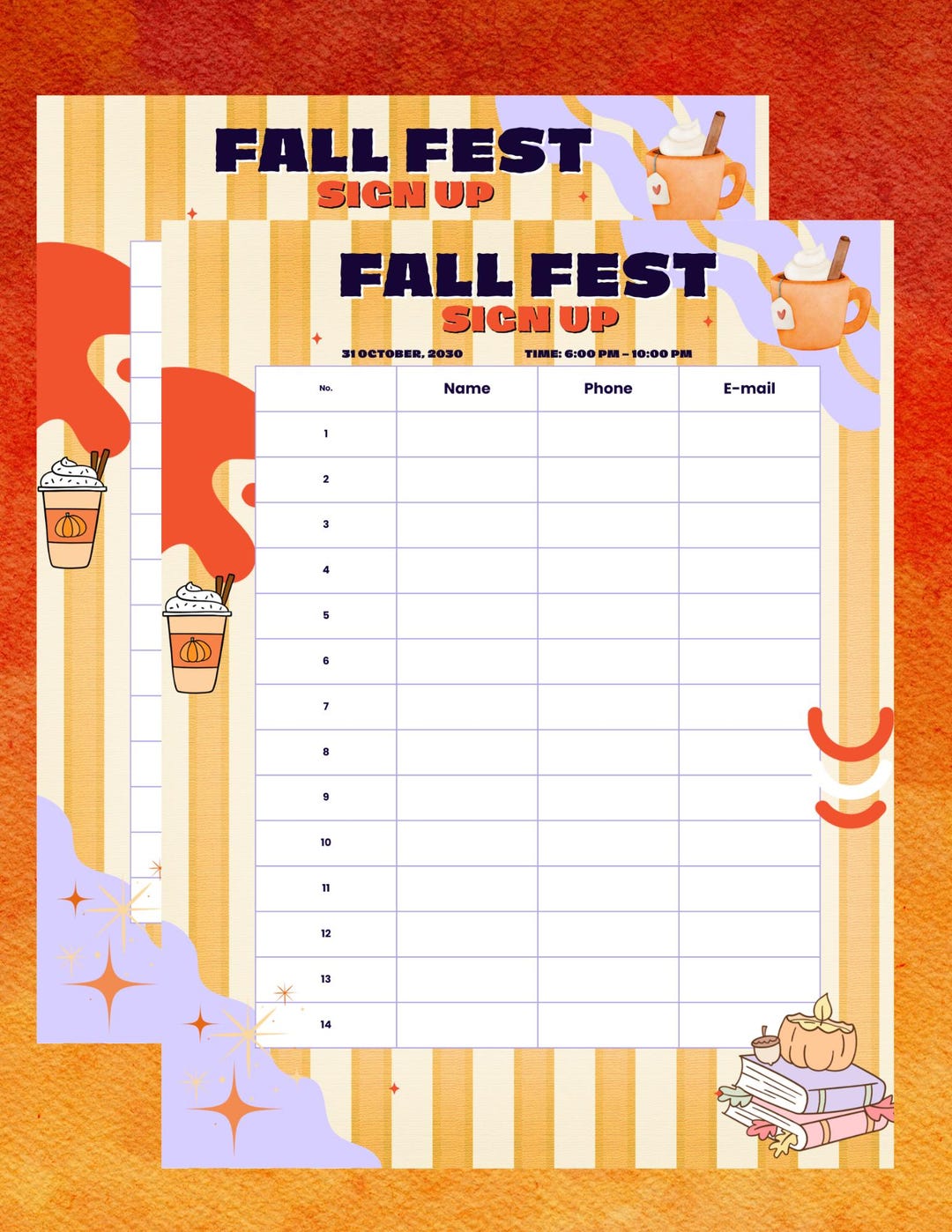 Fall Sign up Sheet | Fall Template | Fall Printable | Fall Digital ...
