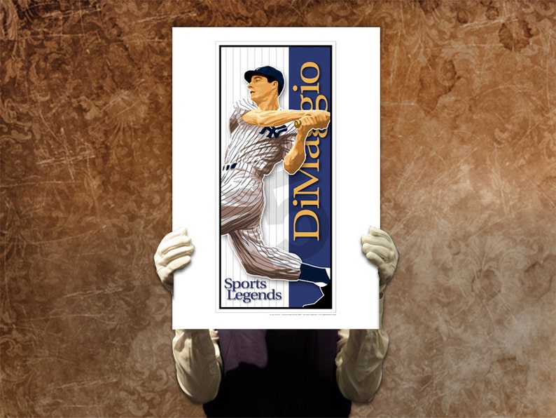 Joe Dimaggio New York Yankees Baseball Print Hall of Fame Cooperstown ...