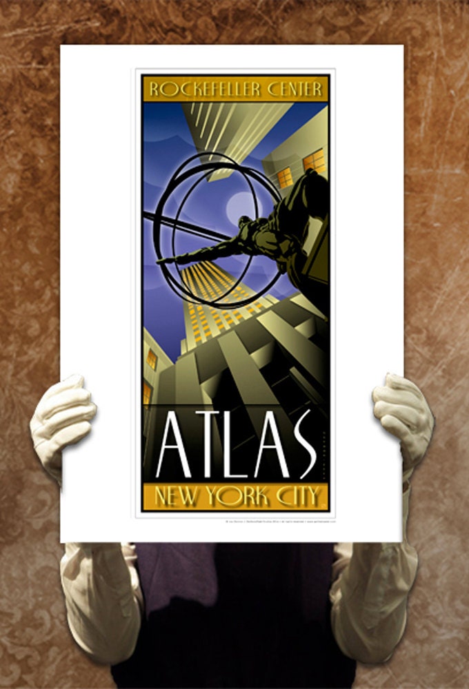 Atlas Shrugged Travel Poster Wall Decor New York Landmarks Rockefeller ...