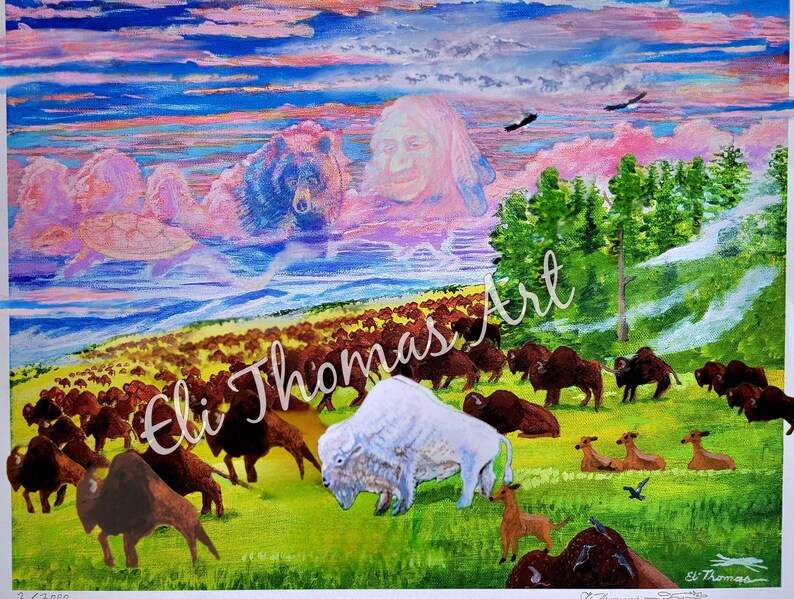 WHITE BUFFALO SUNRISE Native American Art, Eli Thomas Art , Totem ...