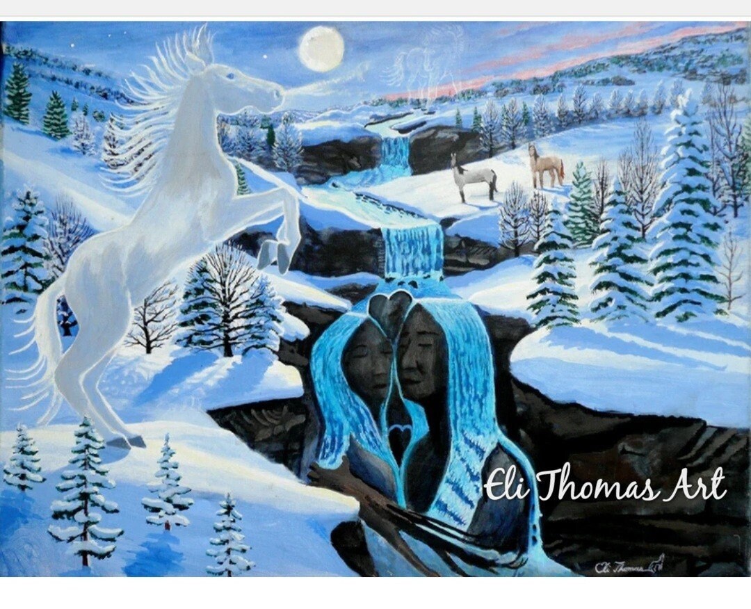 Native American art, Indian, winter art, musicians, moon face, couples ...
