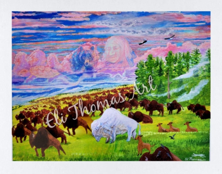 WHITE BUFFALO SUNRISE Native American Art, Eli Thomas Art , Totem ...