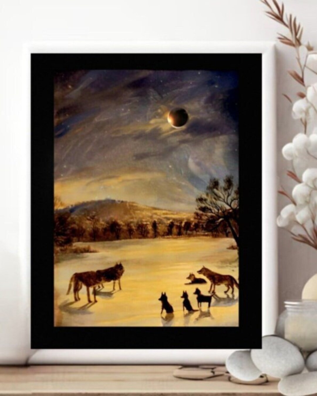 Eclipse Moon , Wolf Totem, Wolf Family Art Print , Animal Native ...
