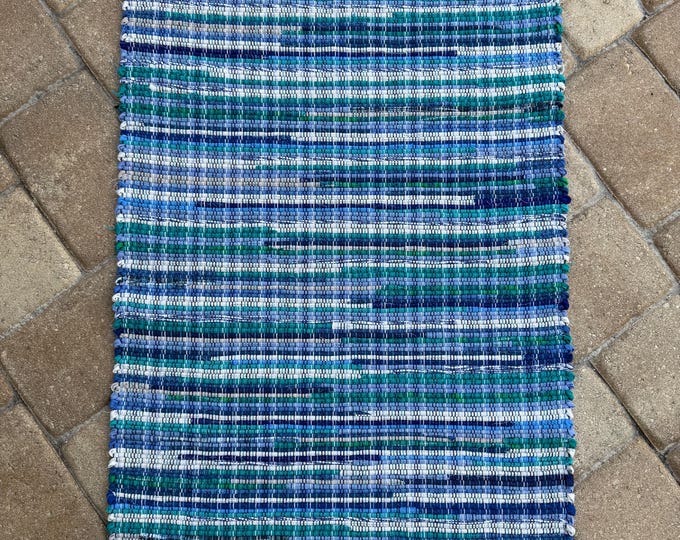Handwoven Rag Rug – Vibrant Blues & Teals, Made on Grandma Stella’s ...
