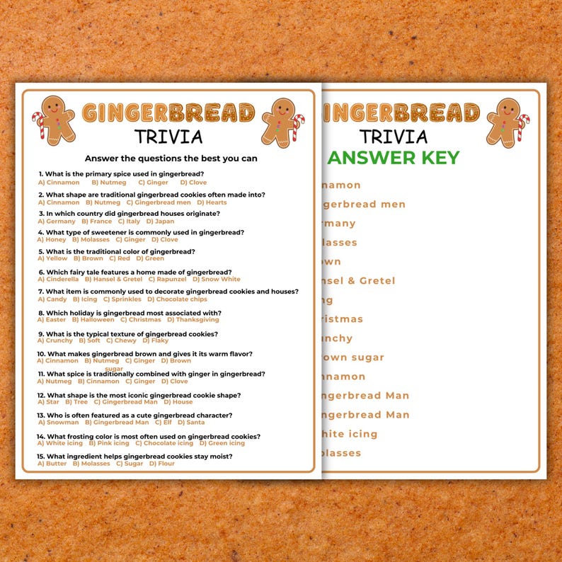 Christmas Trivia Gingerbread Game | Family Quiz Printable | Holiday ...