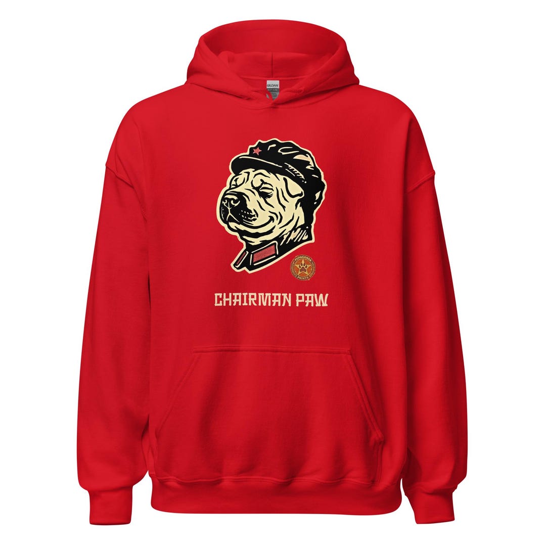 Chairman Paw Hoodie — Shar Pei Propaganda Portrait, Bold Woodblock ...