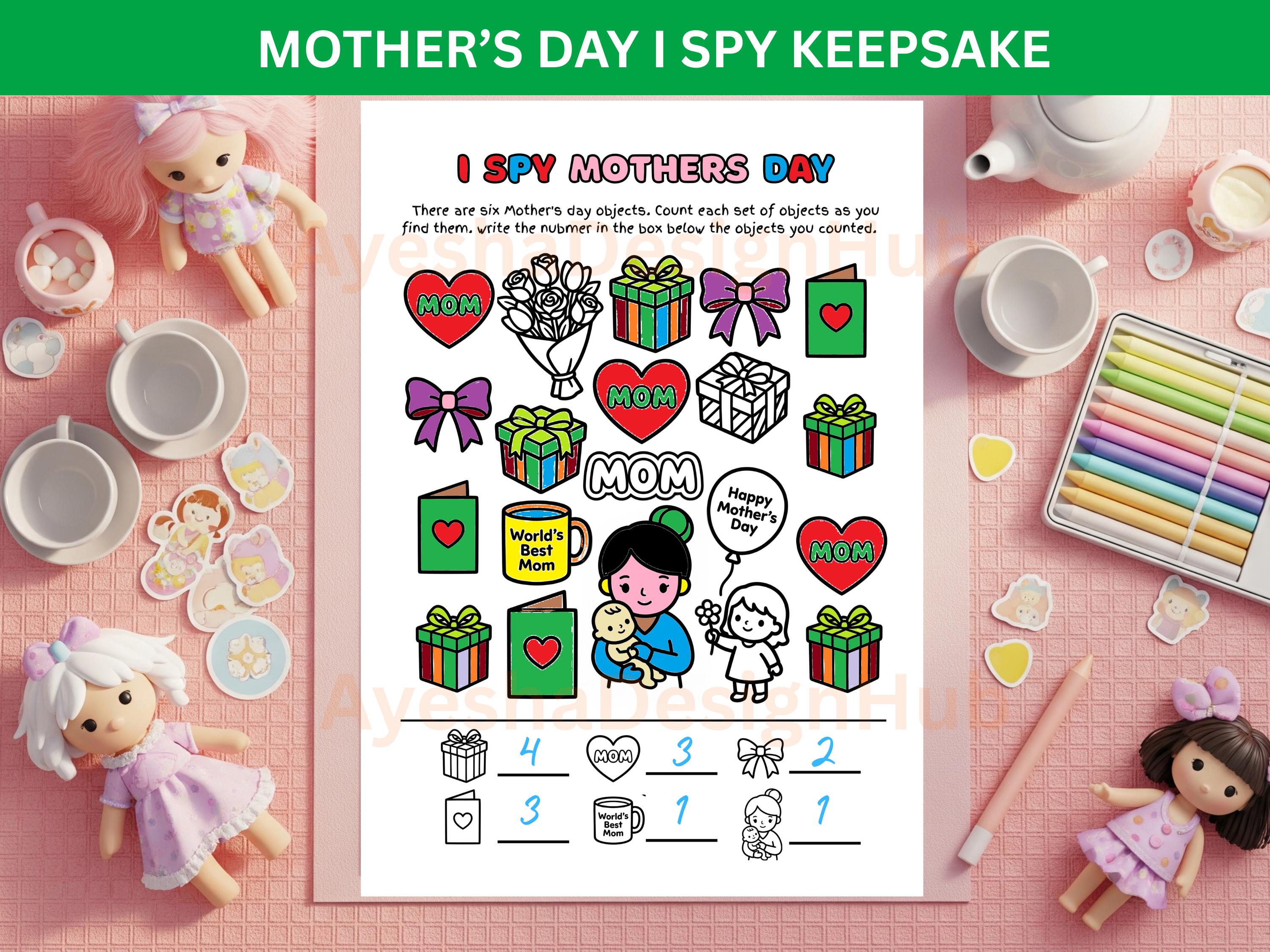Mother's Day I Spy Coloring Pages, Kids Activity Bundle, Search Find ...