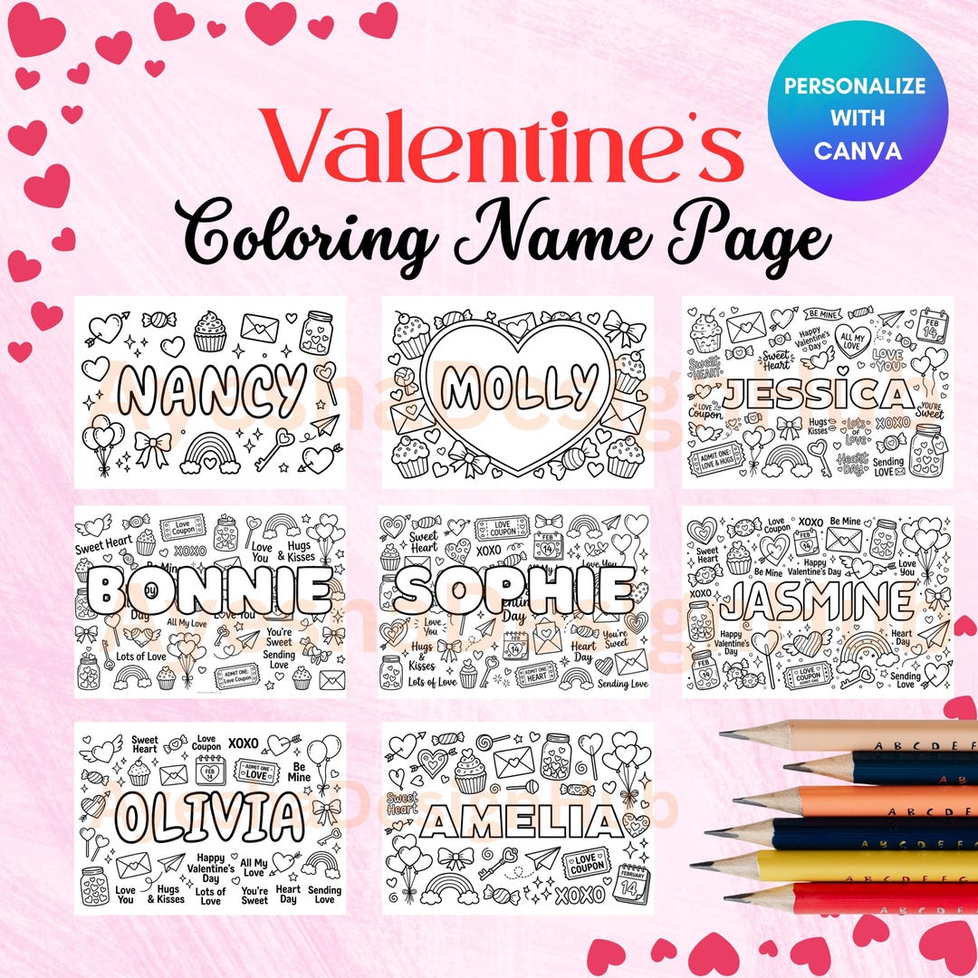 Personalized Valentine Coloring Pages for Kids | 20 Name Coloring ...