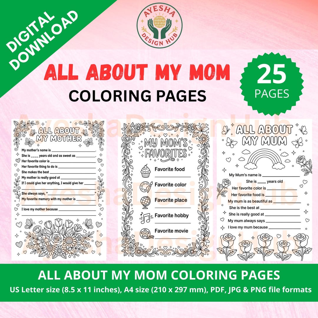 All About My Mom Coloring Book – Kids Mother's Day Activity Keepsake ...