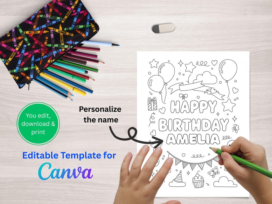 Personalized Birthday Coloring Page • Sunshine Theme (canva Editable ...