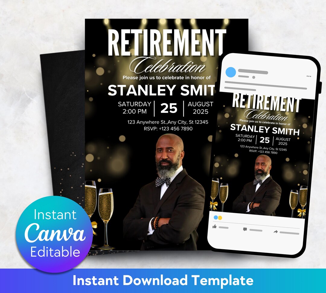 Editable Retirement Party Invitation, Retirement Celebration Invite for ...