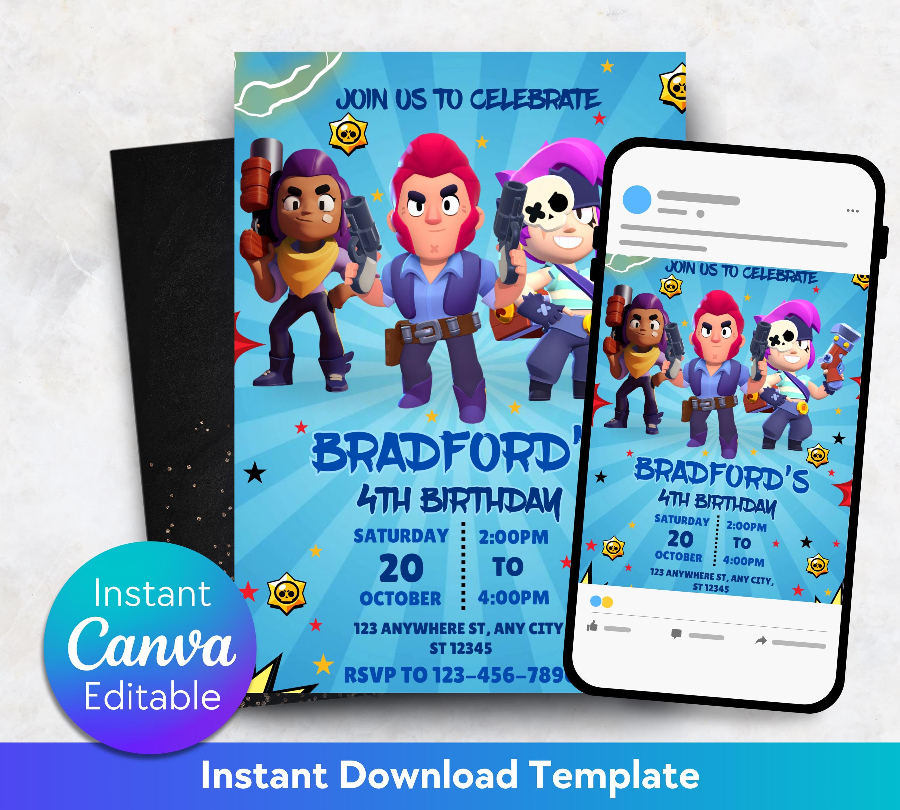 Editable Brawl Stars Birthday Invitation, Video Game Party Invite ...