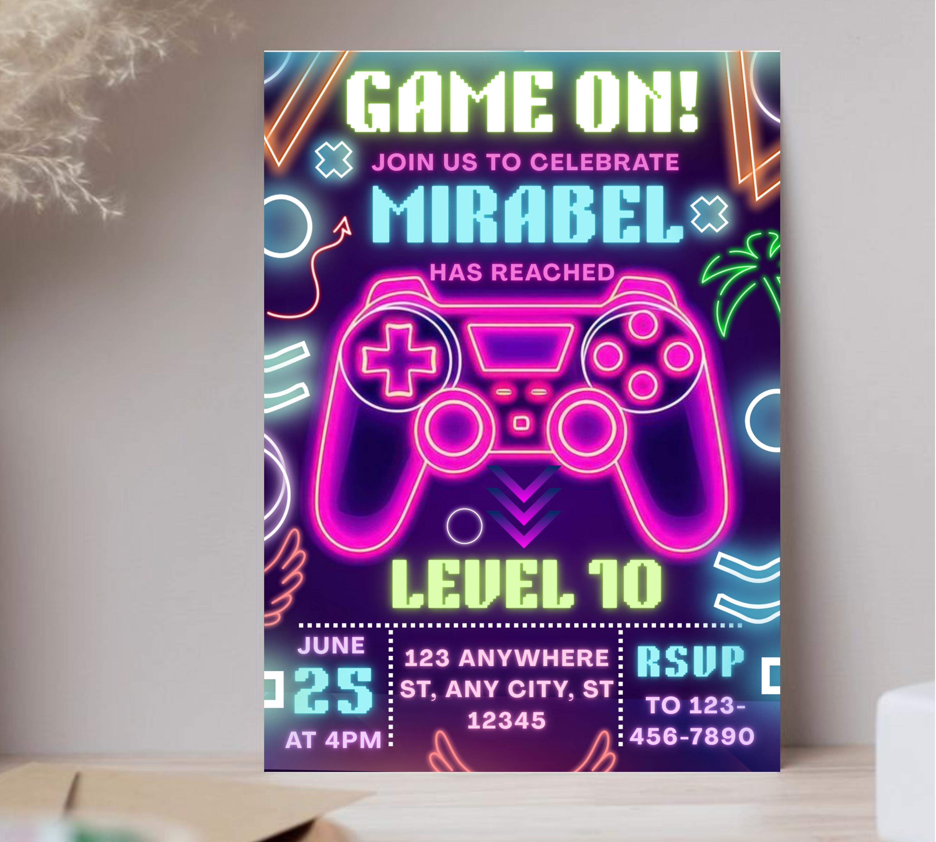 Editable Video Game Birthday Party Invitation, Level up Birthday Invite ...