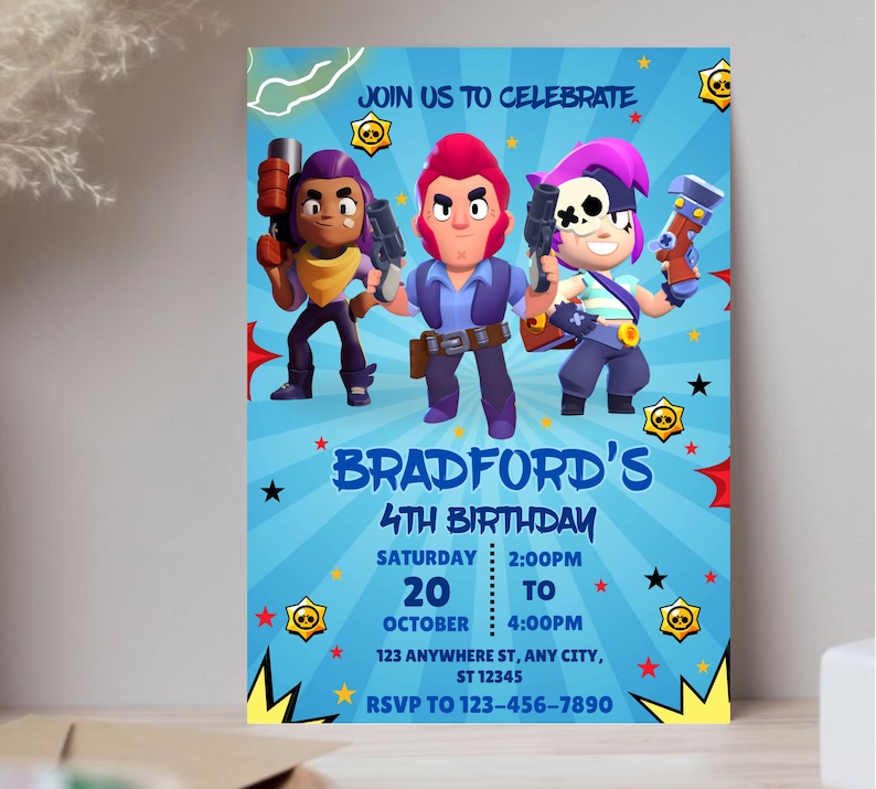 Editable Brawl Stars Birthday Invitation, Video Game Party Invite ...