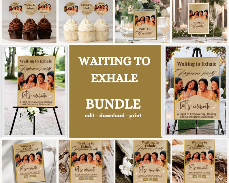 Waiting to Exhale Invitation Bundle, Welcome Sign, Cupcake Topper ...