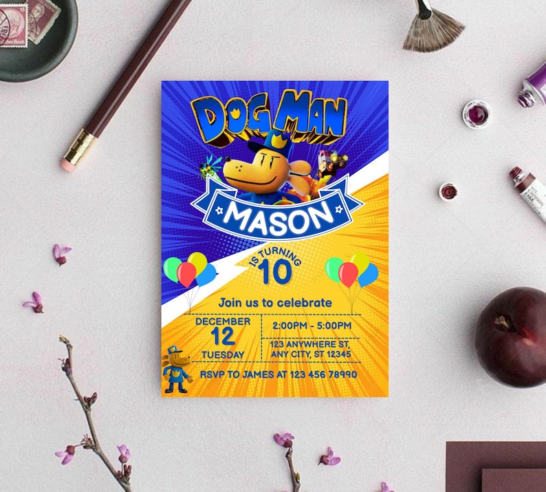 Editable Dog Man Birthday Invitation, Dog Man Invitation, Editable Kids ...