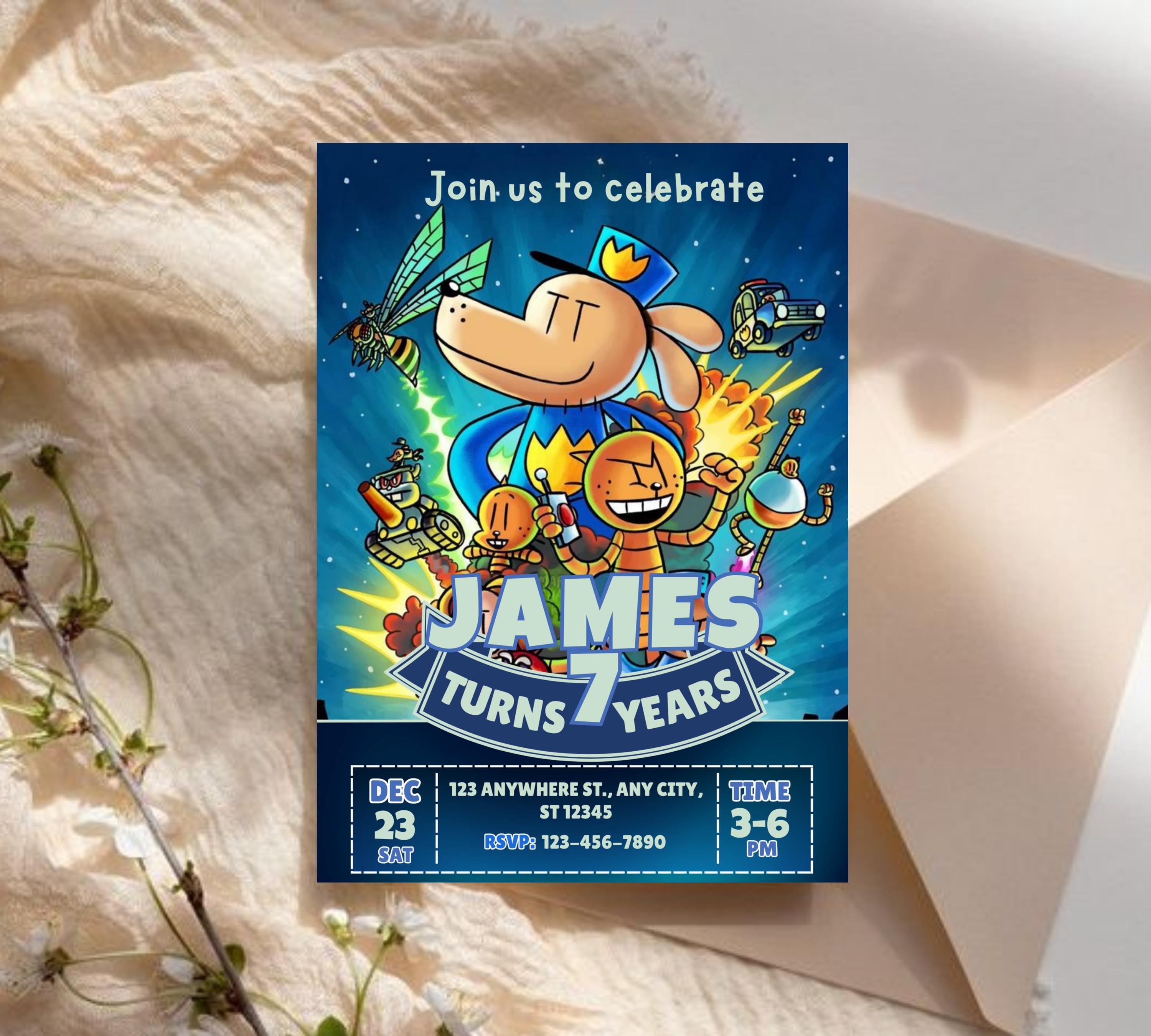 Editable Kids Birthday Invitation, Editable Dog Man Birthday Invitation ...