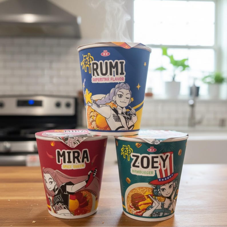 Kpop Demon Hunters Cup Noodle Labels, Huntrix Ramen Ramyeon Party Favor ...