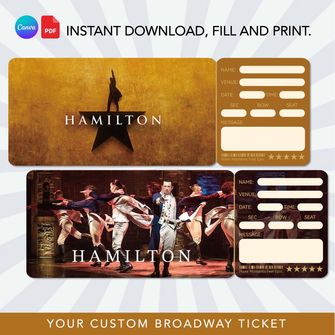 Editable HAMILTON Broadway Surprise Ticket,custom Personalized Ticket ...