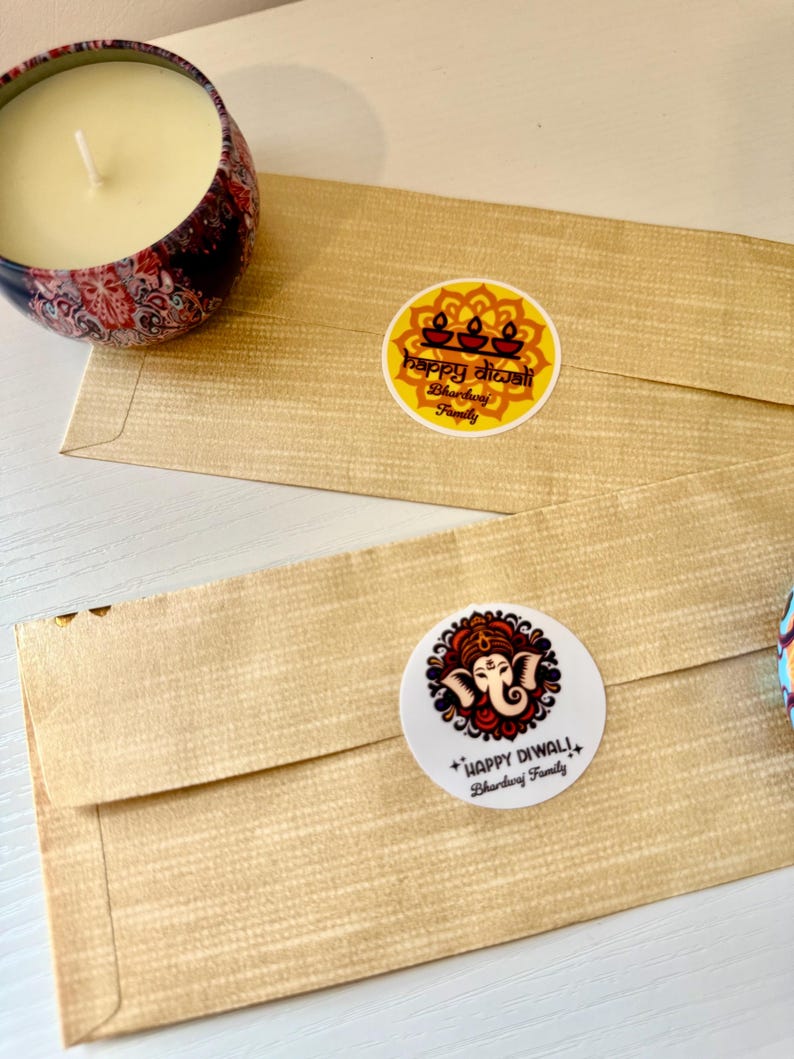 Personalized Diwali Stickers: Ganesh or Orange Design, Waterproof ...