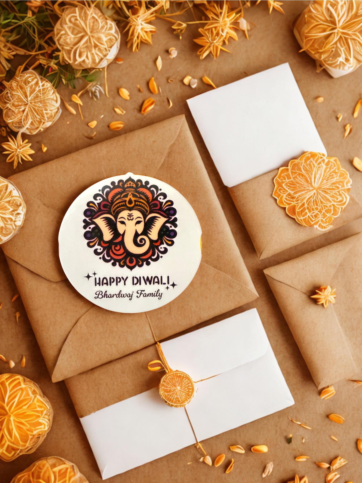 Personalized Diwali Stickers: Ganesh or Orange Design, Waterproof ...