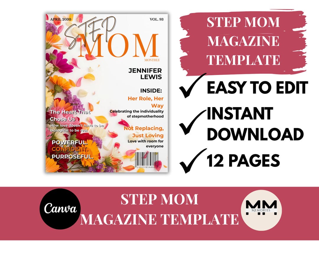 Step Mom Appreciation Magazine Template Editable Canva Keepsake Gift ...