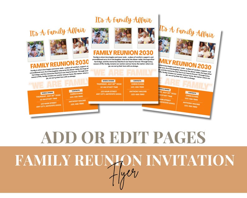 Editable Family Reunion Invitation Canva Flyer Template Printable ...