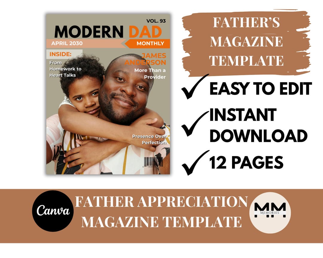 Father Appreciation Magazine Template, Editable Dad Gift, Modern Dad ...