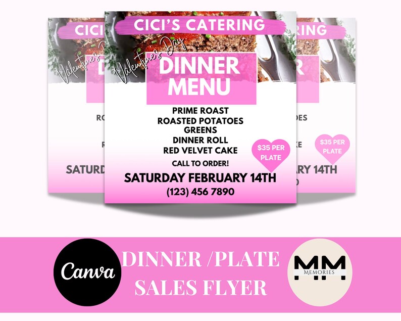 Valentine’s Day Dinner Flyer Template | Editable Canva Catering Menu ...