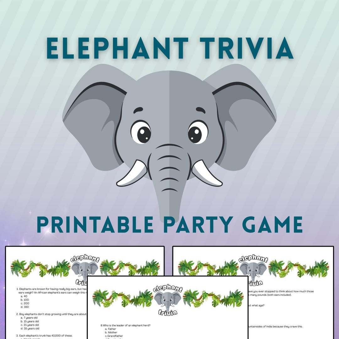 Elephant Trivia Game (zoo Birthday Kids Party Fun) - Etsy