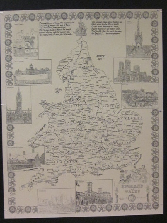Hand Drawn Map of England and Wales in Pen and Ink | Etsy