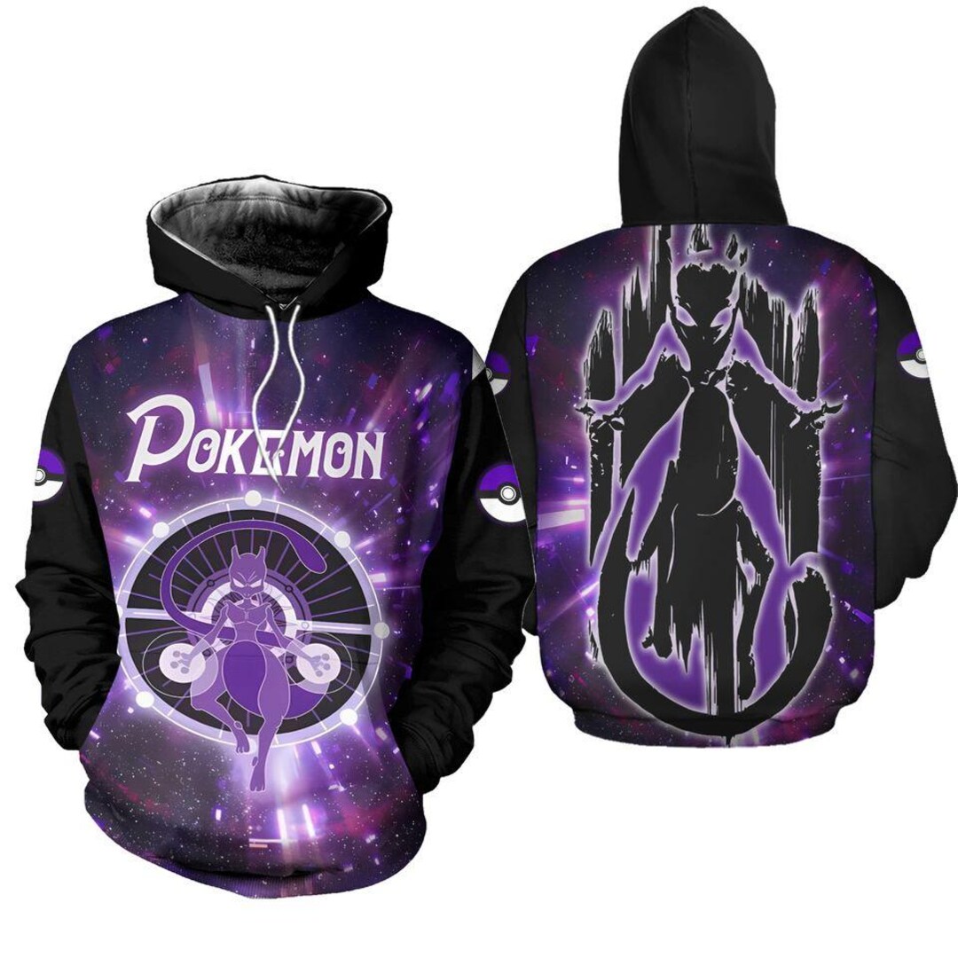 Pokemon Mewtwo 3D Hoodie, Mewtwo Evolution Anime Unisex Hoodie- Video ...
