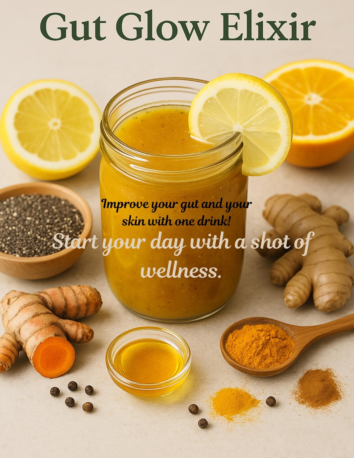 Gut Glow Elixir Recipe Card | Morning Wellness Shot | Digital Download ...