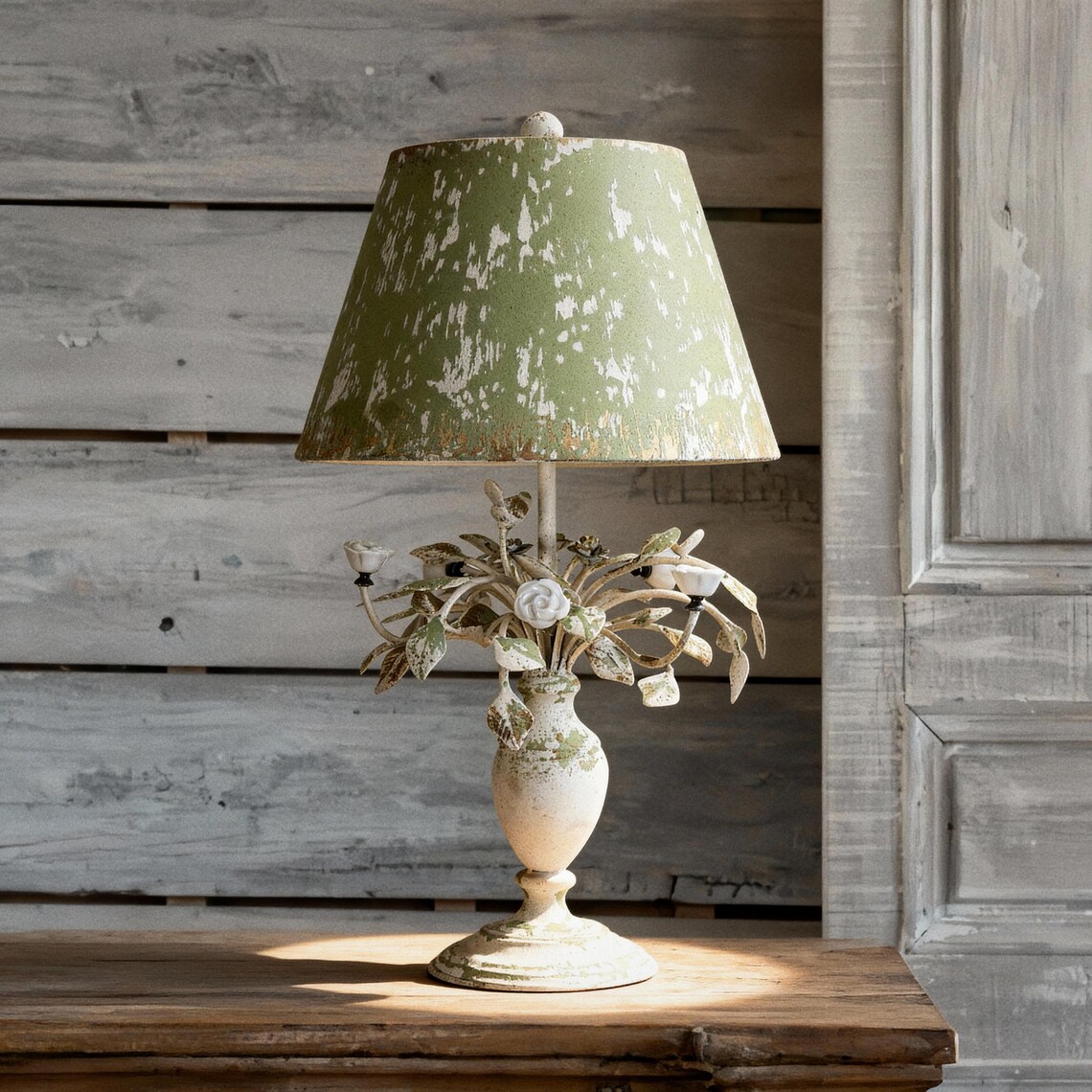 Floral Table Lamp: French Country Cottage Green Shade - Etsy
