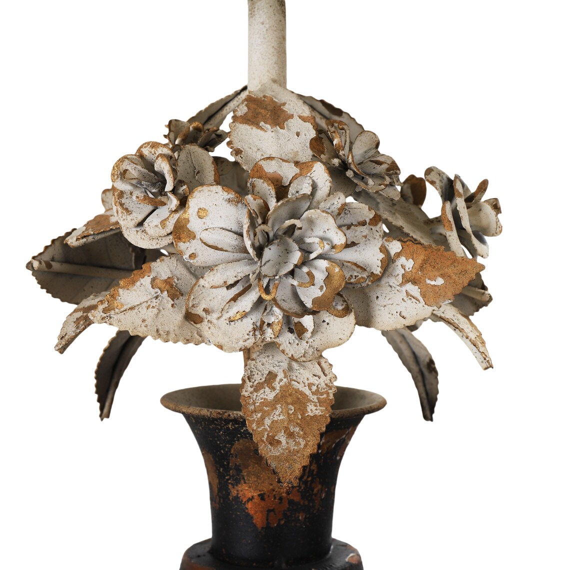 Vintage French Country Table Lamp: Black Distressed Floral, Rustic ...