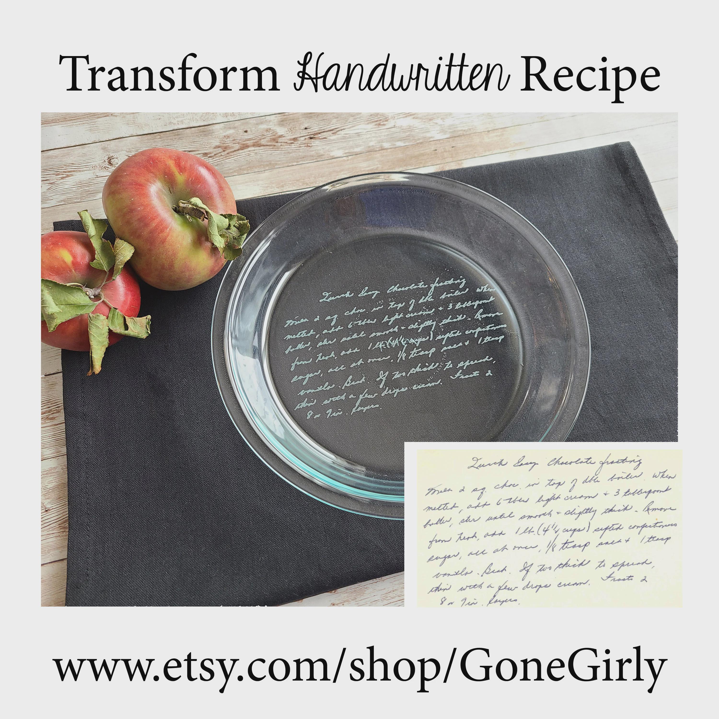 Handwritten Recipe Pie Plate | Custom Engraved Bakeware | Family ...