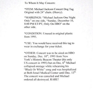 Michael Jackson Dog Tag Necklace With 24" Beaded Chain, Rare 1995 One ...