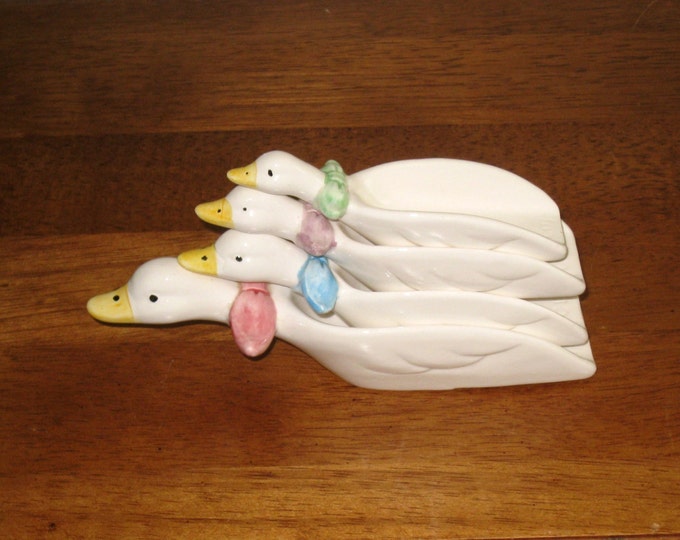 Set of 4 Ceramic Nesting Geese Measuring Scoops / Cups With Colored ...