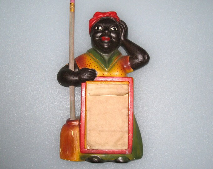 1954 Black Americana MAMMY Chalkware Figure Notepad W/ Broom Handle ...