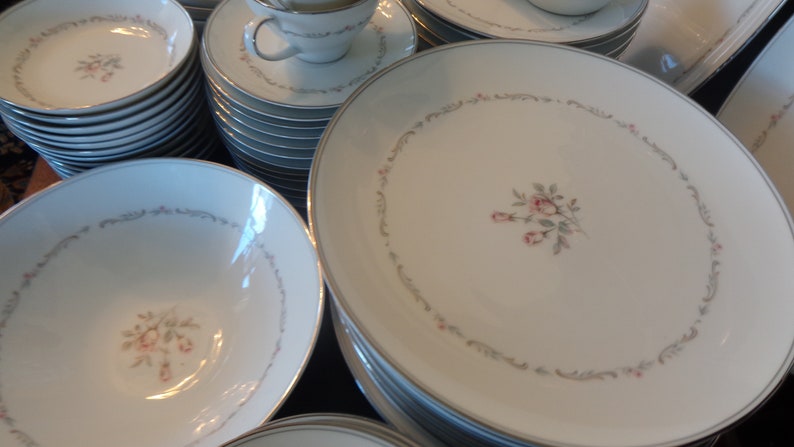 Vintage Noritake China Set, Mayfair Platinum Trim, 1960s Service for 12 ...