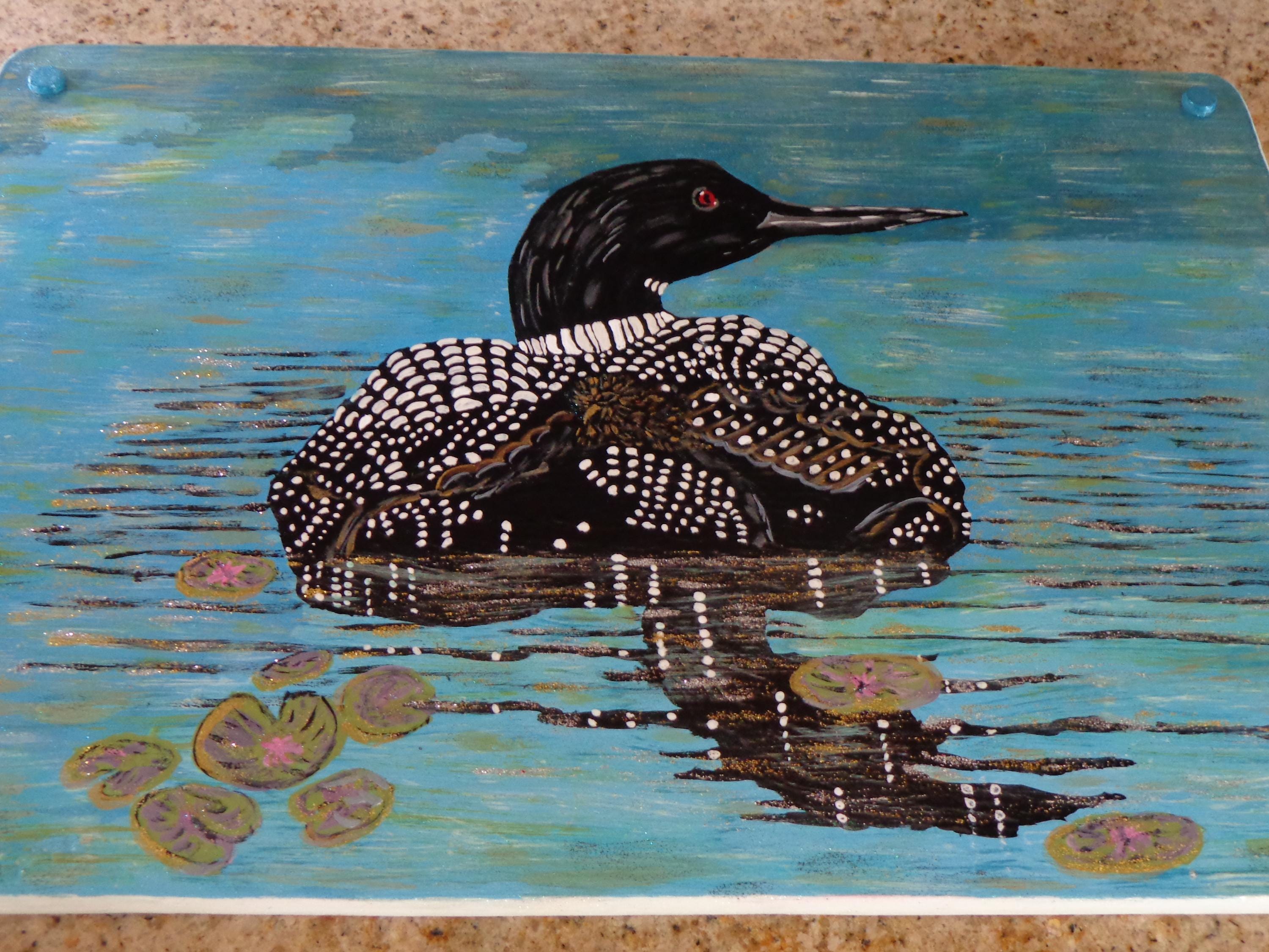 Hand-painted Loon on 12" X 18" Cuisinart Wood Cutting Board/country ...