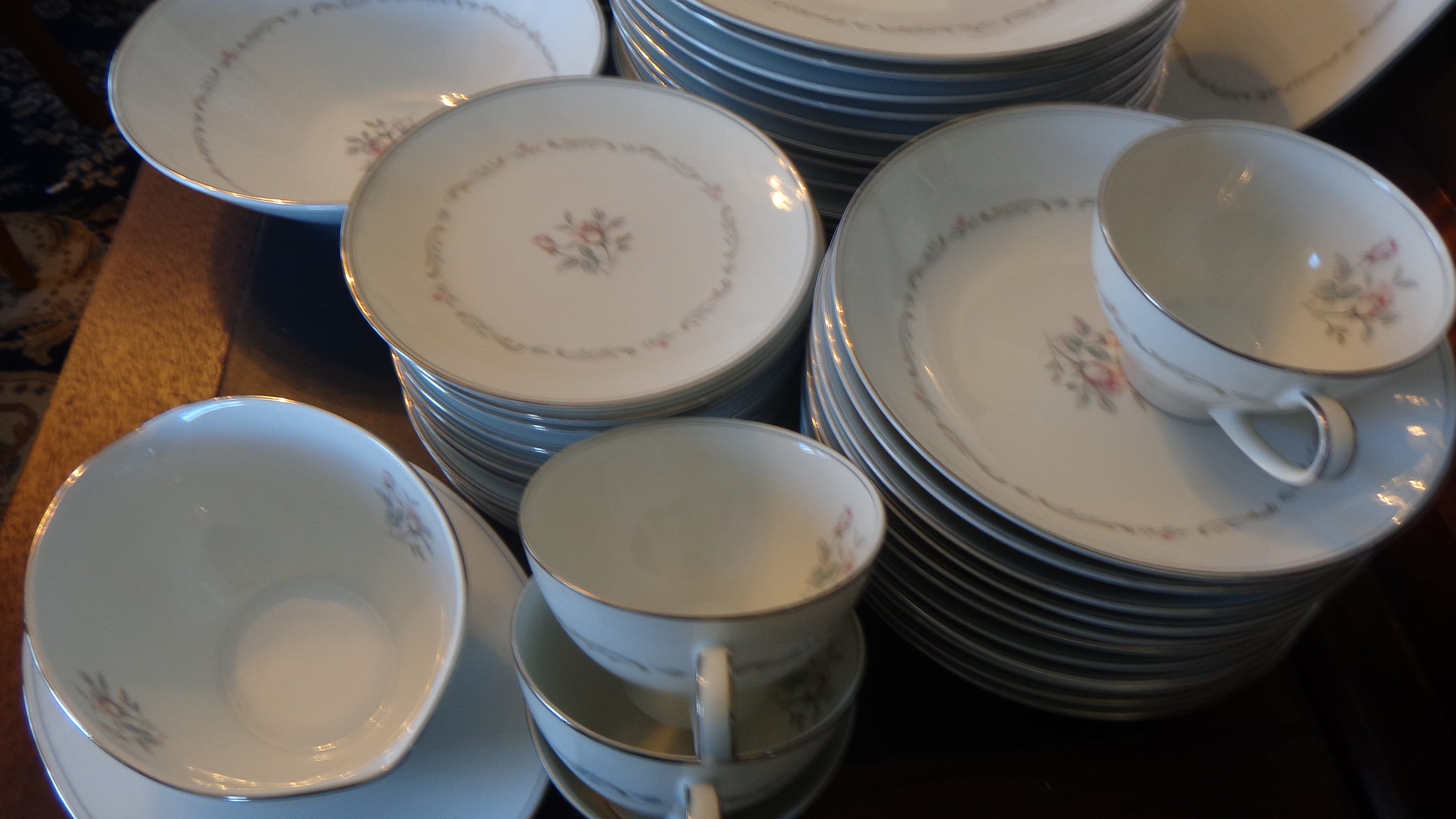 Vintage Noritake China Set, Mayfair Platinum Trim, 1960s Service for 12 ...